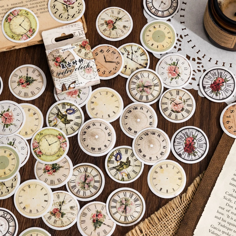 45-pieces-Mini-Boxed-stickers-retro-clock-series-clock-theme-hand ...