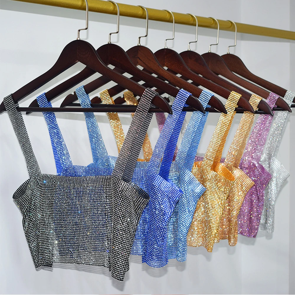 Luxury Rhinestone Top Body Chain Women Sleeveless Water Diamond Top on ...