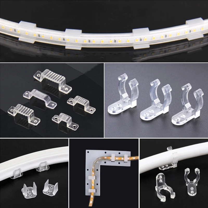 50pcs/set Plastic LED Neon Strip Light Fixed Clip 6/8/12mm Silicone ...