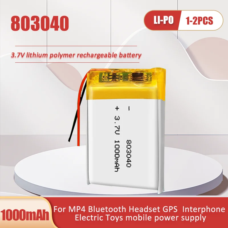 1-2PCS-803040-3-7V-1000mAh-Rechargeable-Li-Polymer-Battery-For-Remote ...