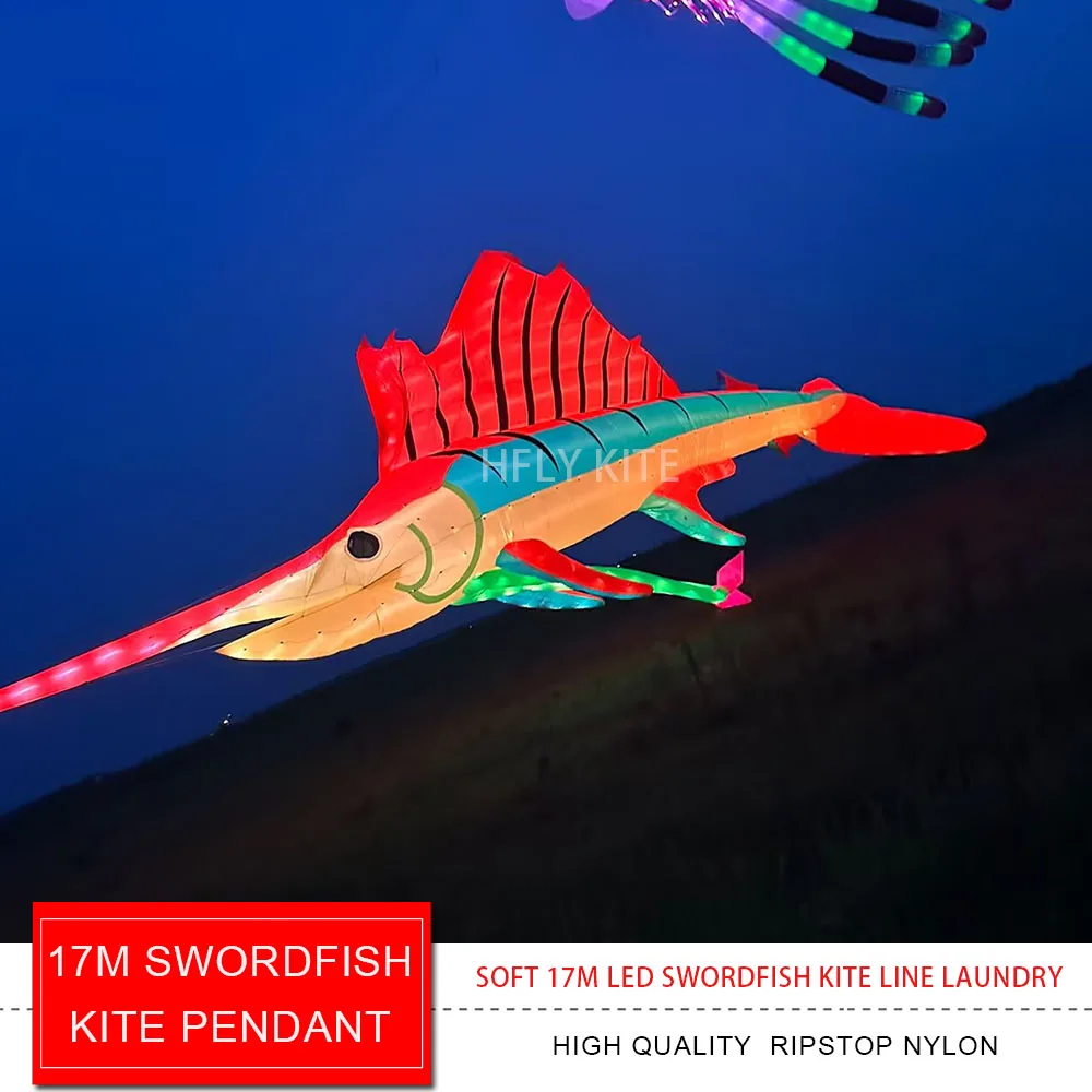 HFLY New Arrival Soft Inflatable Giant 17m LED Swordfish Kite Line ...