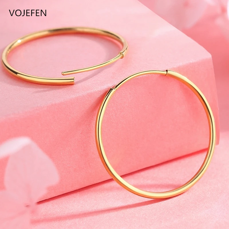 VOJEFEN Genuine AU750 Real 18k Gold Hoops Jewelry Women's Round ...