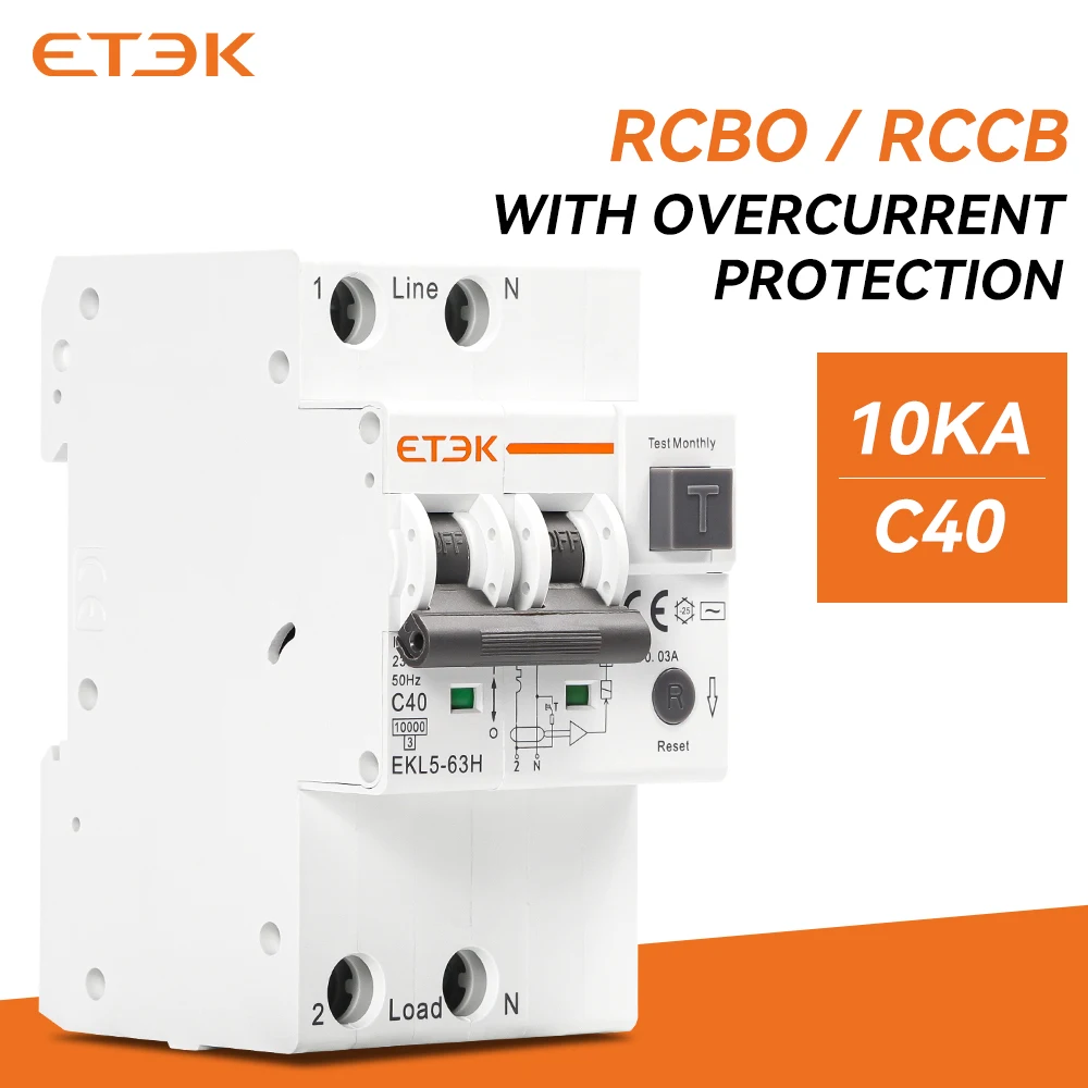 ETEK Type AC RCBO Residual Automatic Circuit Breaker 10KA 1P+N 2P 16a 25a 40a 63a Over Current ...
