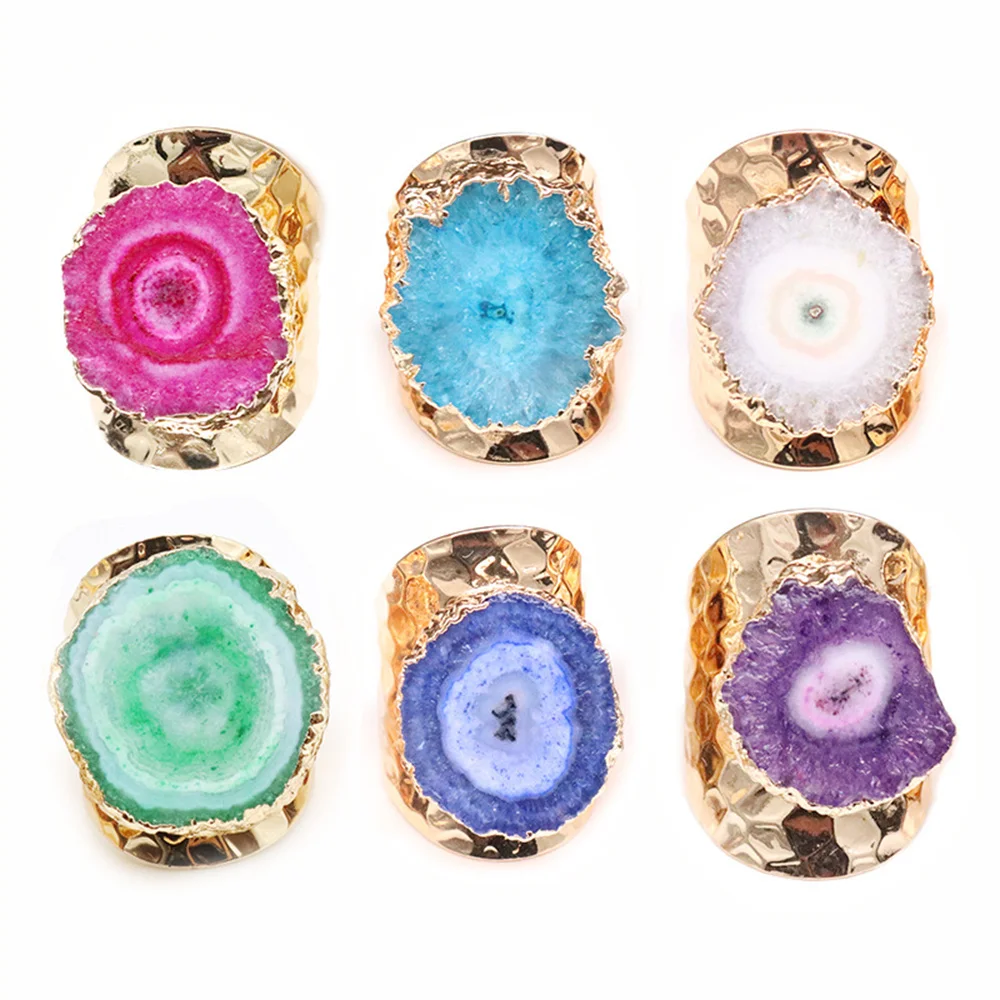 Natural-Stone-Ring-Irregular-Shape-Agates-Crystal-Resizable-Rings-for ...