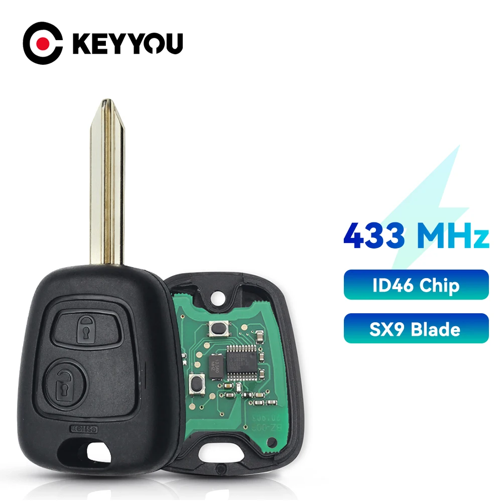 KEYYOU llave remota de coche, llave de 2 botones, 433Mhz, para Peugeot ...