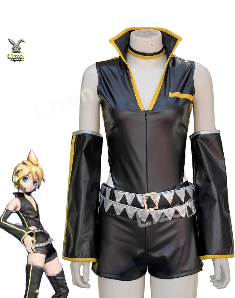 Anime Game Len Cosplay Costume Adult Unisex Leather PU Top Shorts Suit ...