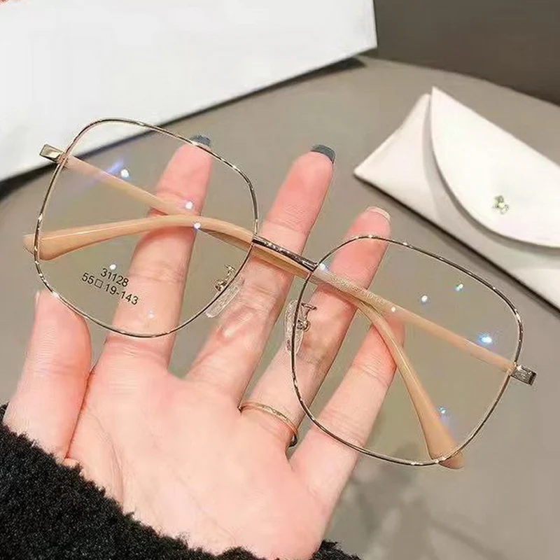 Fashion-Retro-Anti-Blue-Light-Glasses-Big-Square-Metal-Frame-for-Women ...