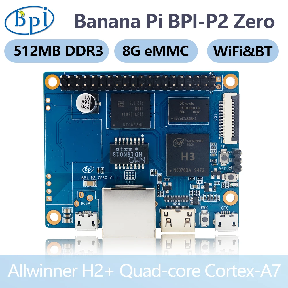Banana Pi BPI-P2 Zero Allwinner H3 512M DDR 3 RAM 8G eMMC Integrated Circuits Open Platform ...