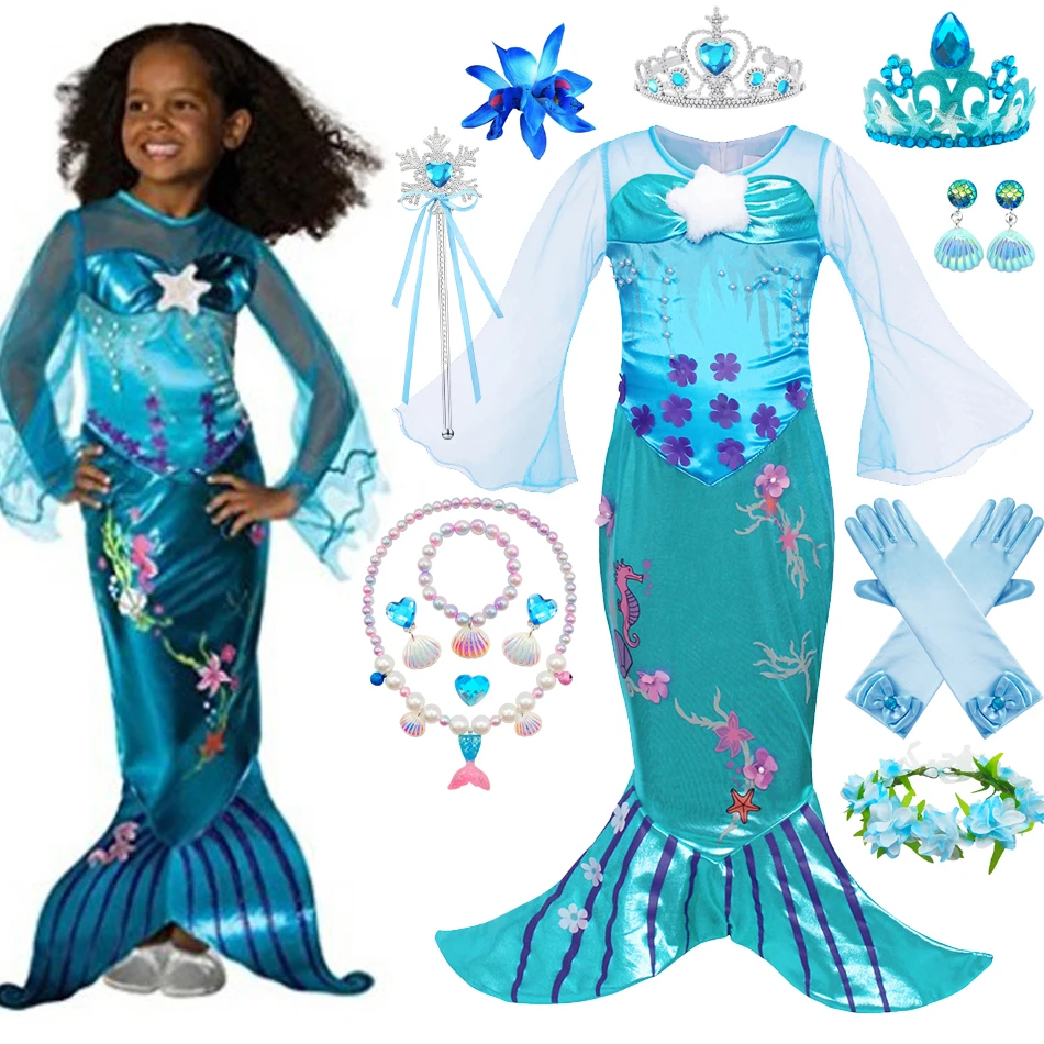 Girl-Mermaid-Princess-Dress-Kids-Ariel-Cosplay-Costume-Children ...