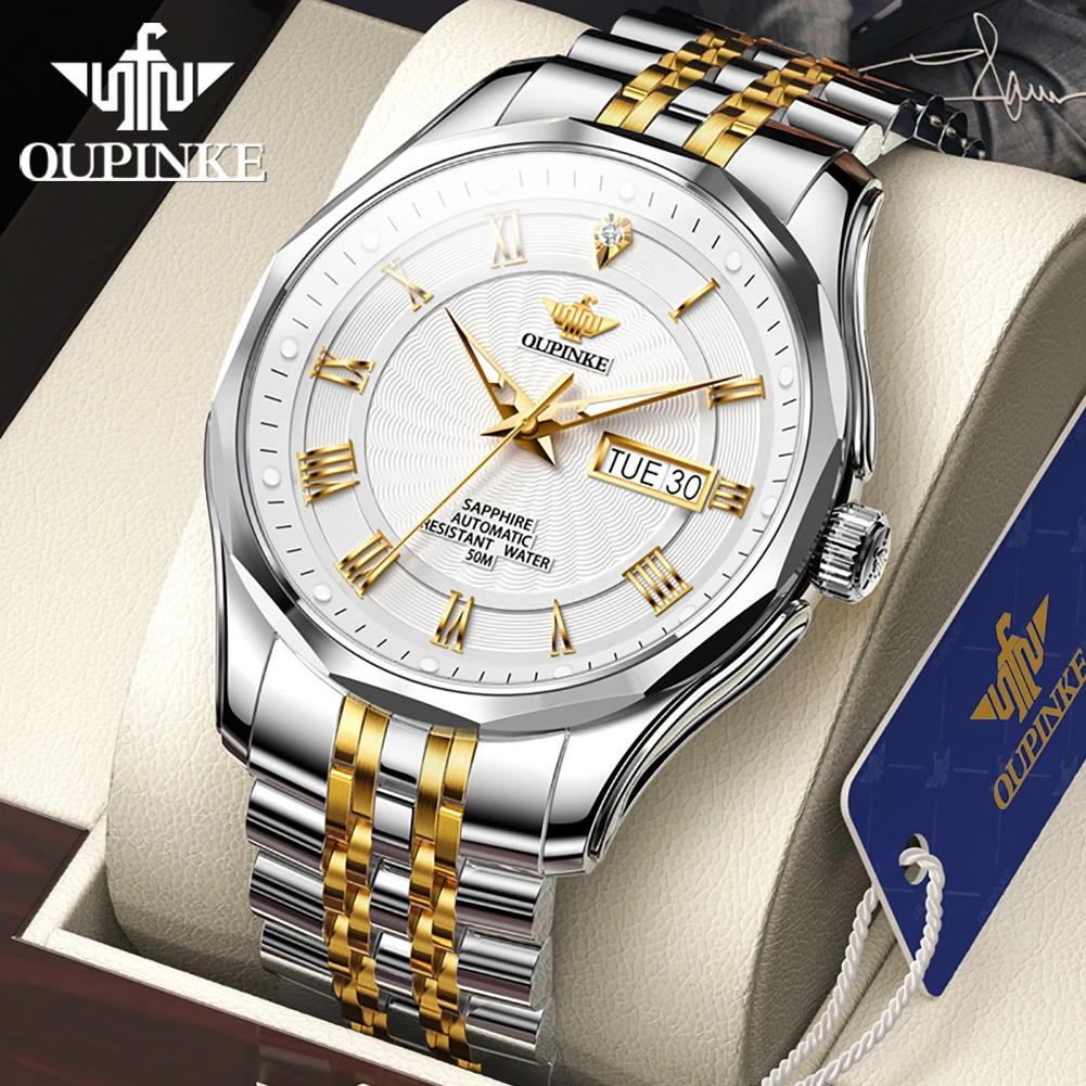 Oupinke Original Automatic Men's Luxury Watch Mechanical Sapphire Crystal Waterproof Diamond ...
