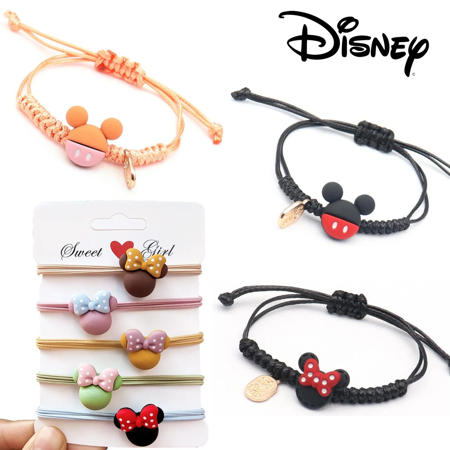 Disney Mickey Mouse Bracelet Figure Children's Handwoven Cartoon Mickey Minnie Bracelet Couple ...