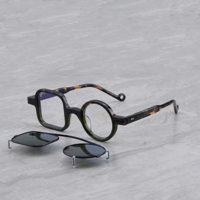 Polarized Clip On Sunglasses Men Women Vintage One Square and one Round ...