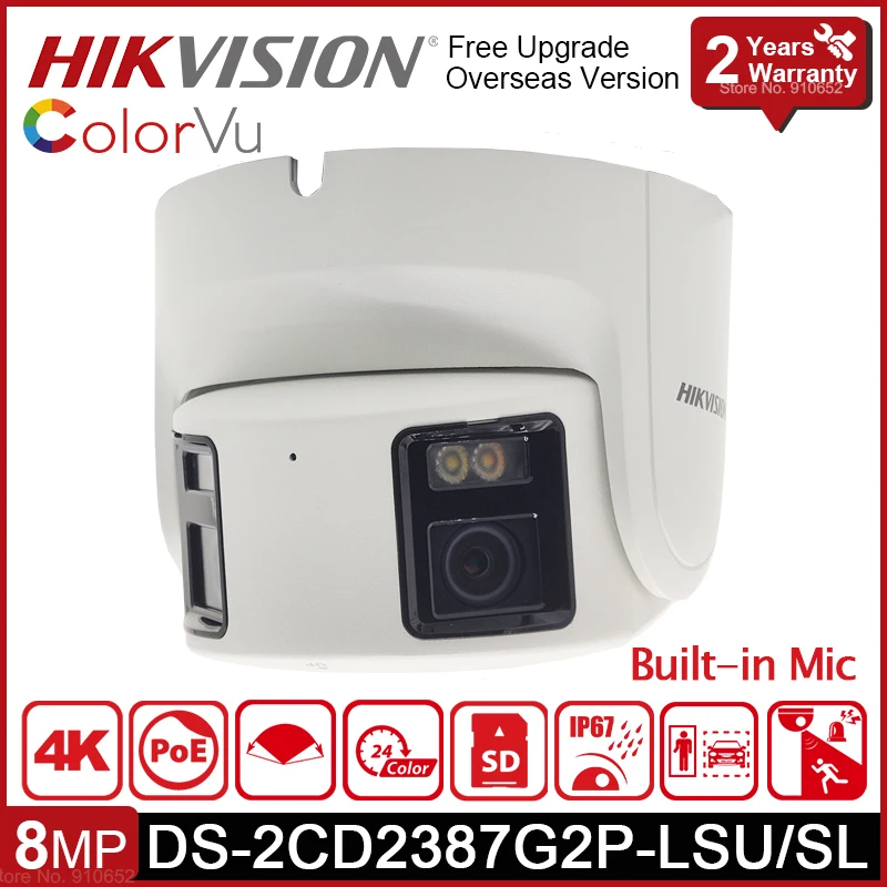 Hikvision DS-2CD2387G2P-LSU/SL 4K 8MP POE ColorVu Panoramic Strobe Light And Audio Alarm Turret ...