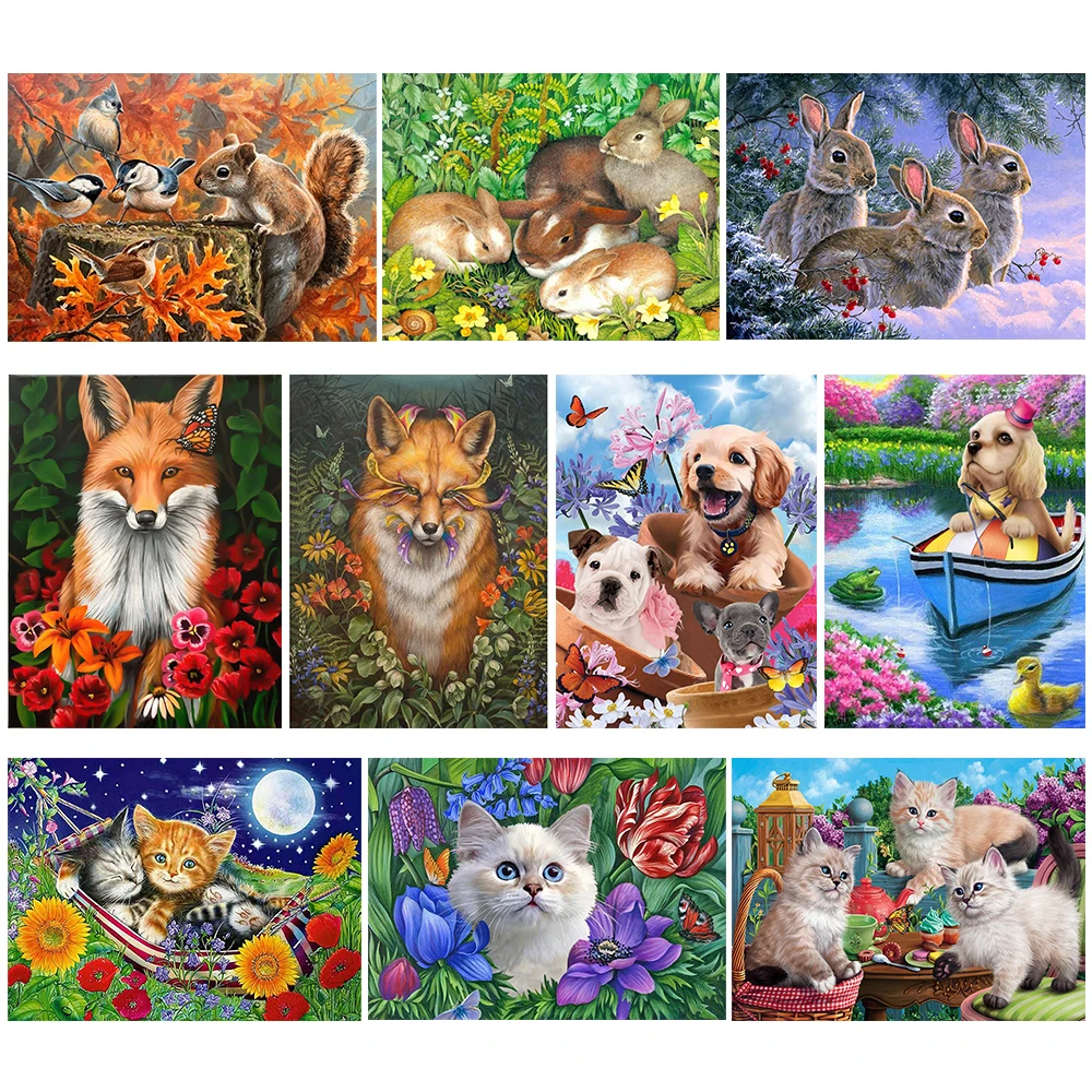 5D DIY Diamond Painting Animals Picture Rabbit Cat Dog Fox Squirrel ...