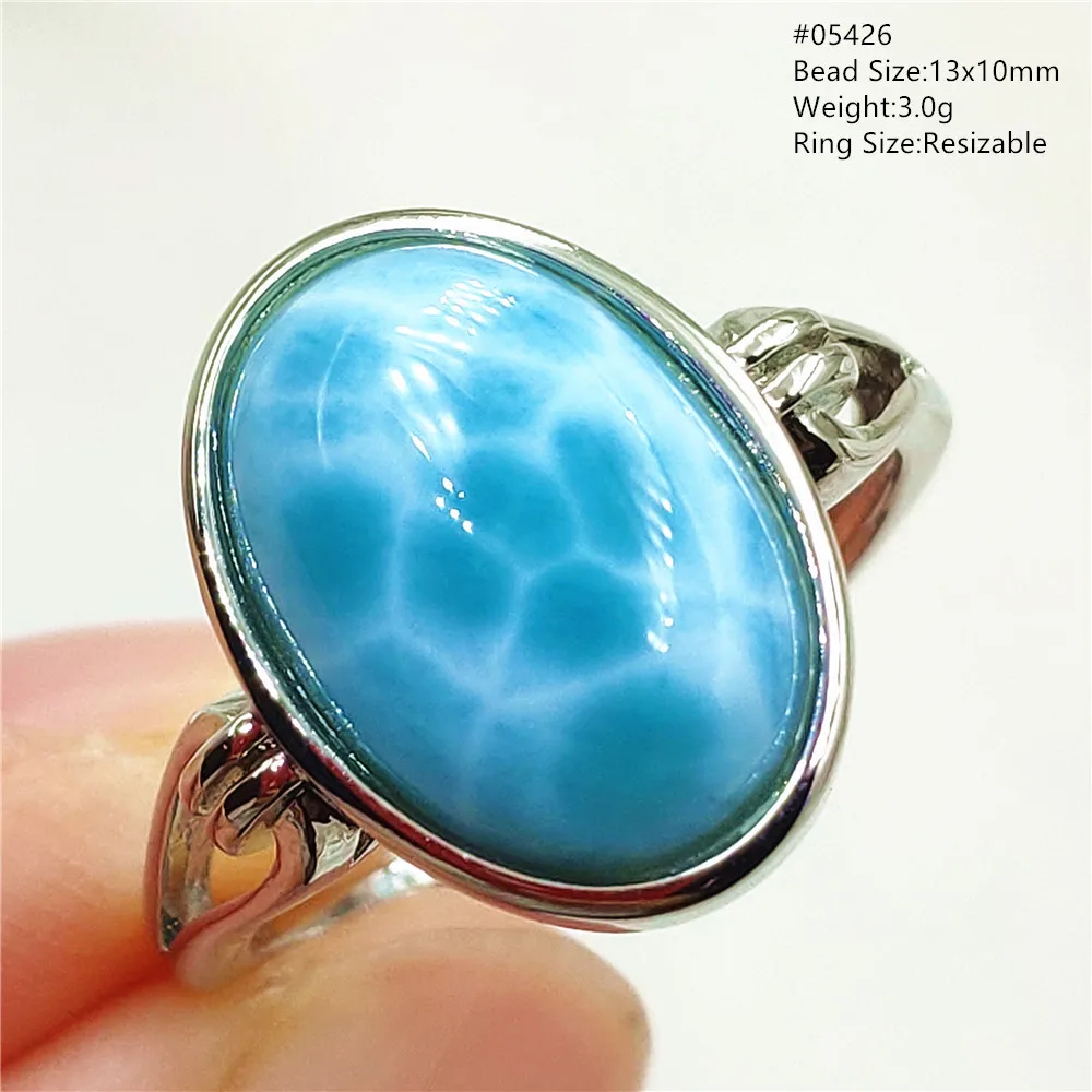 Natural-Blue-Larimar-Oval-Adjustable-Ring-Jewelry-Water-Pattern-Real ...