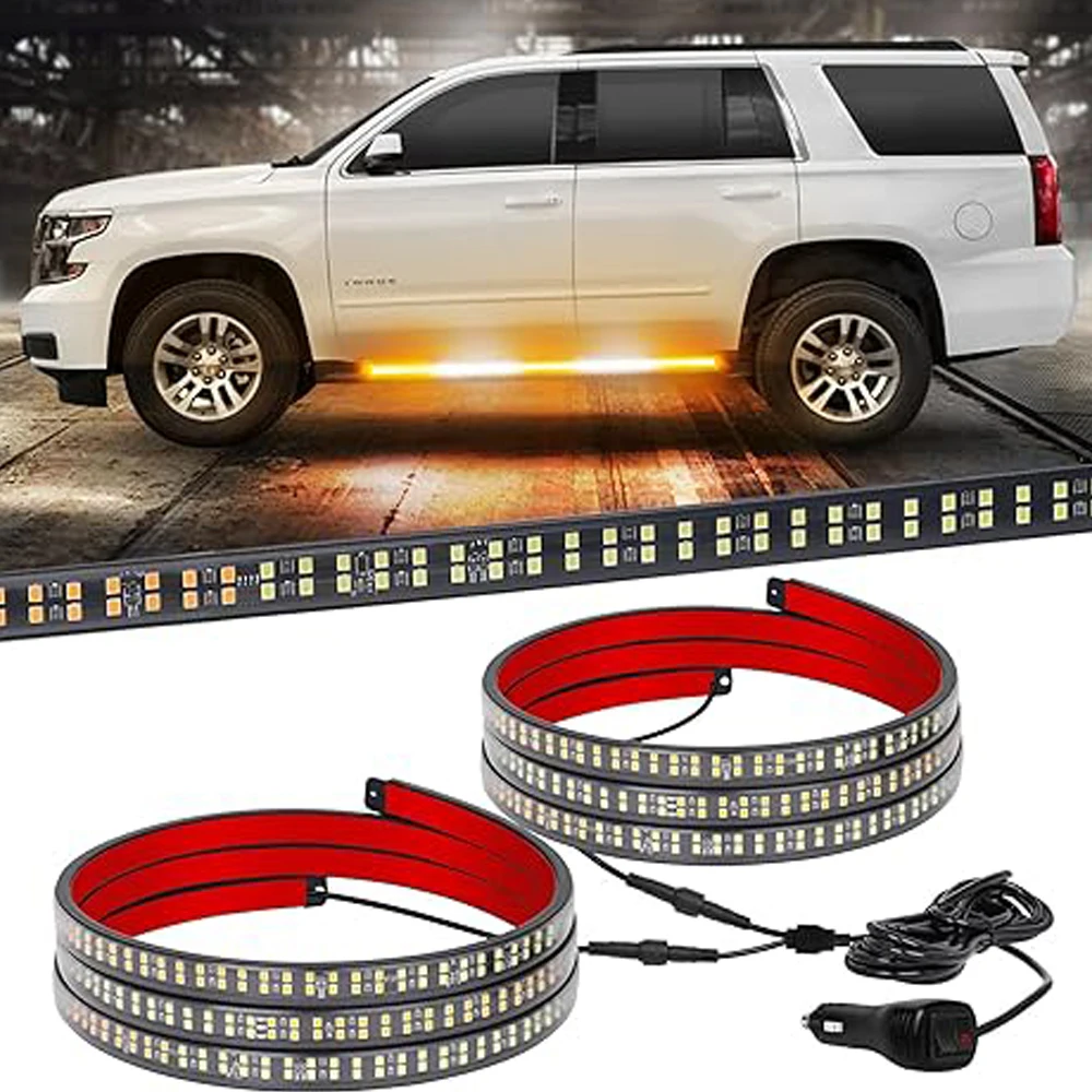 2-PC-60-Inch-STROBE-LIGHT-Strip-LED-Car-Light-Signal-Lamps-Amber-White ...