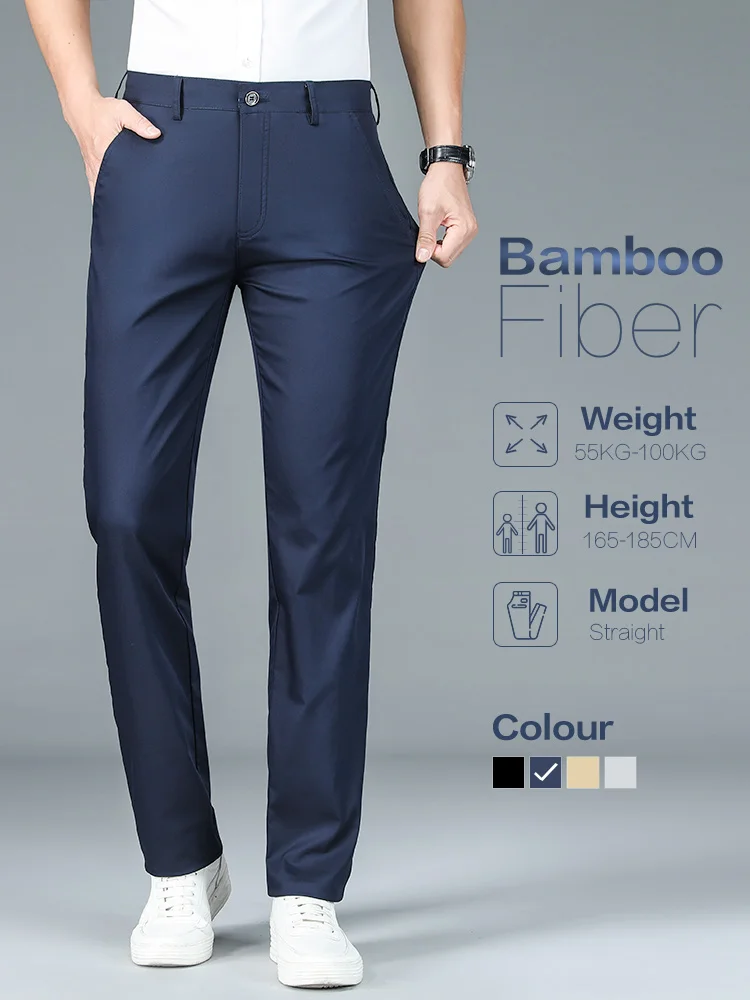High Quality Luxury Straight Business Suit Pants Men Bamboo Fiber ...