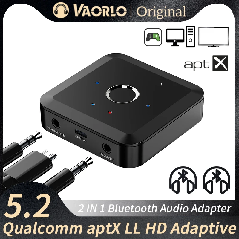 VAORLO 2 IN 1 Bluetooth 5.2 Audio Transmitter Receiver 24Bit 96Khz 3.5MM AUX aptX Adaptive LL HD ...