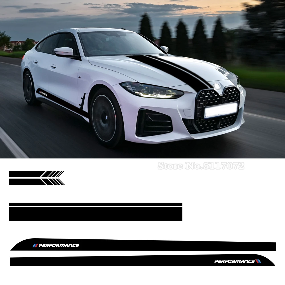 M-Performance-Door-Both-Stripe-Skirt-Sticker-Car-Hood-Rearview-Mirror ...