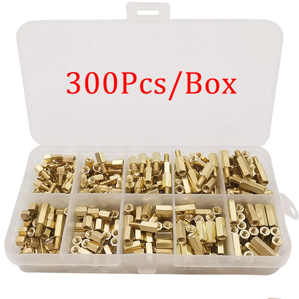 300Pcs/Box Brass M3 Hex Standoff Spacer Screws Threaded Pillar M3 Male ...