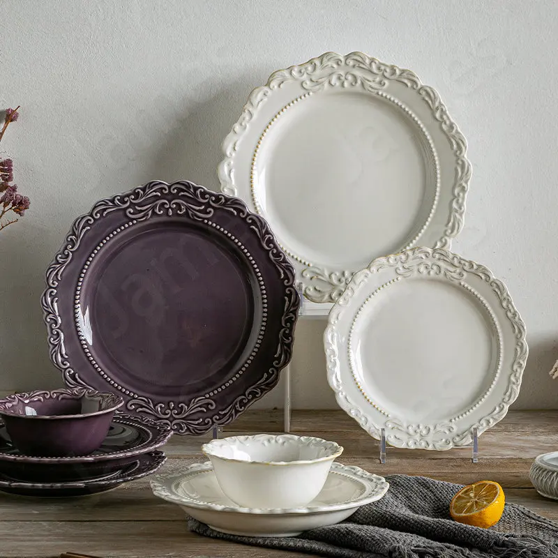 Purple-Ceramic-Plate-Simple-Solid-Color-Dinner-Plates-European-Style ...