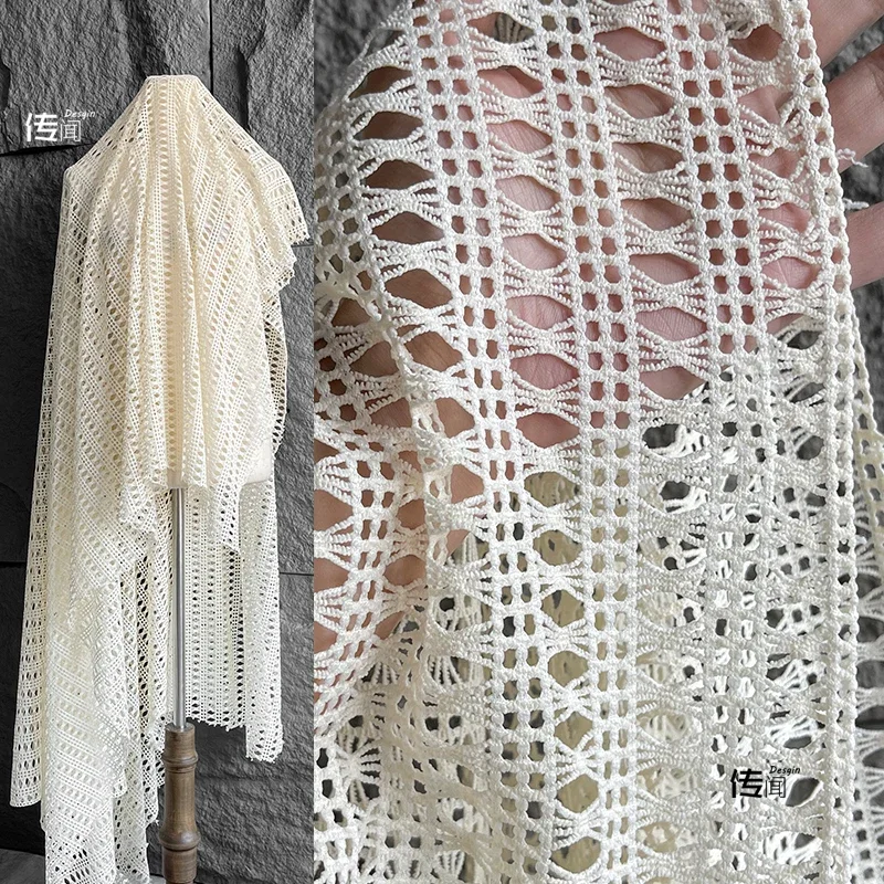 Hollow-Mesh-Fabric-Beige-Diamond-Texture-Decorative-Tablecloth-Clothing ...