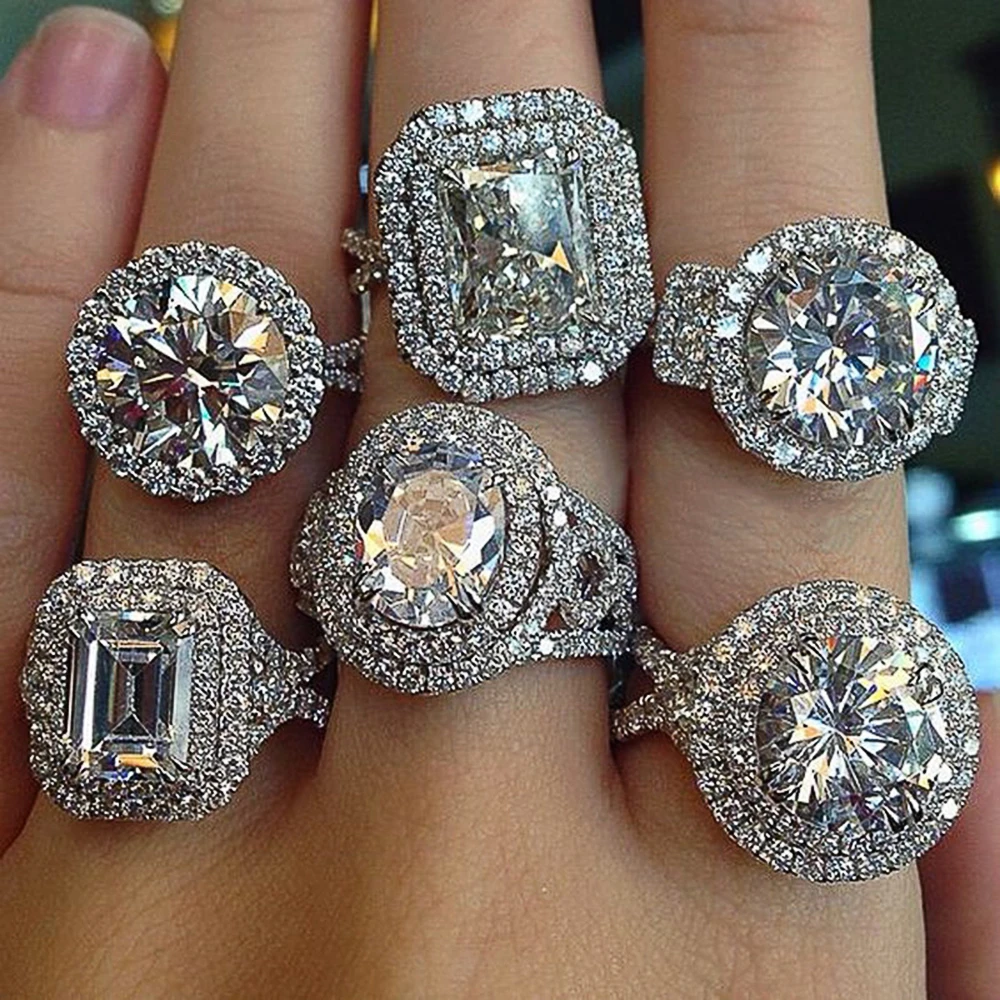 Anillos-de-diamantes-de-Plata-de-Ley-925-de-lujo-para-mujer-Joyer-a ...