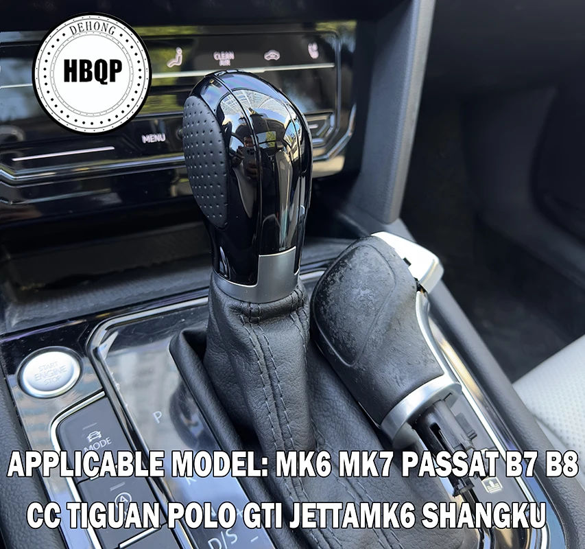 Black-Chrome-With-Suede-Leather-Gear-Shift-Knob-Side-Cover-DSG-Emblem ...