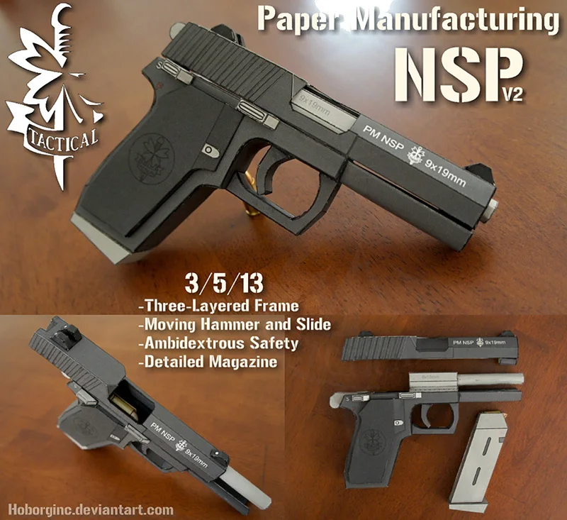 NSP Pistol Fine Structure Model Scale 1: 1 DIY Handmade Paper Model Gun ...