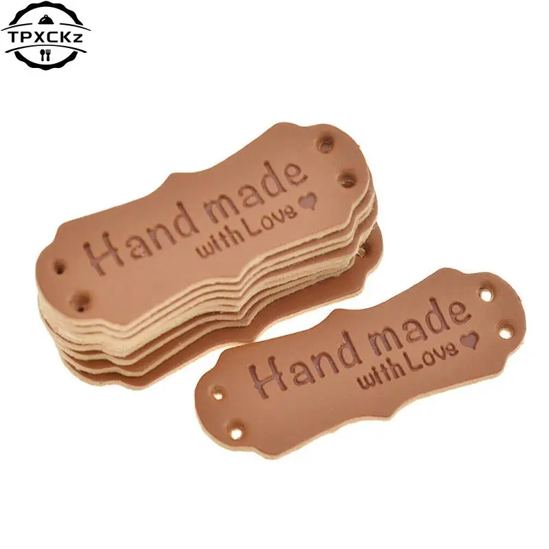 50pcs PU Leather Labels Tags For Handmade DIY Hats Bags Hand Made With ...