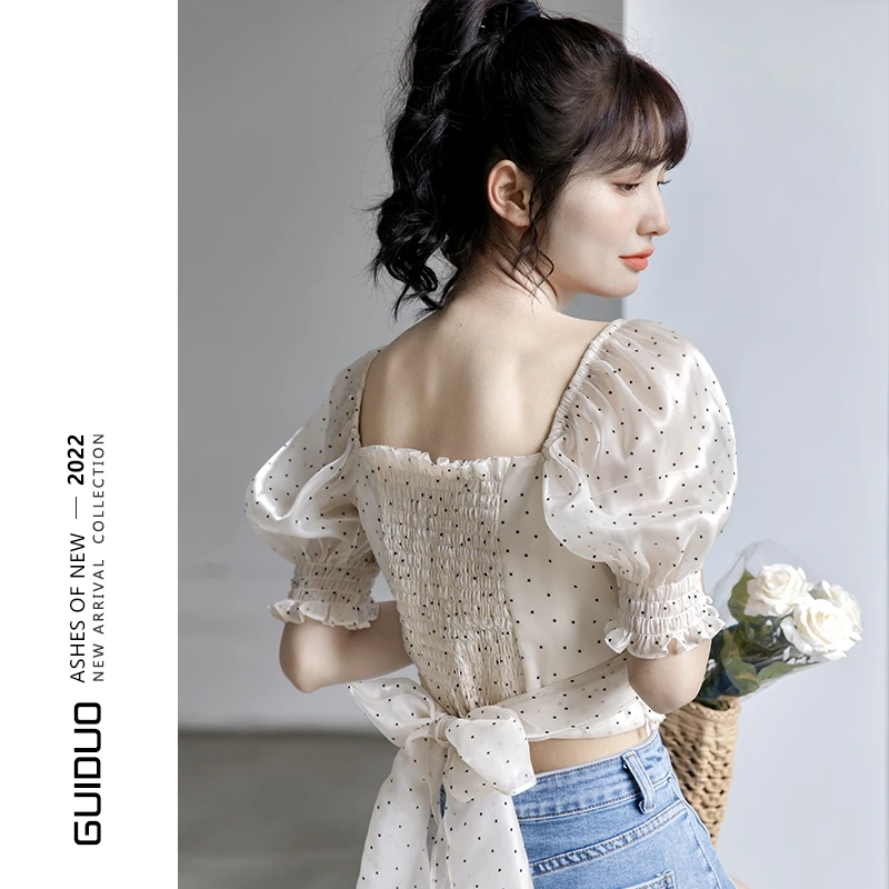 Short-Top-Women-Summer-Short-sleeve-Design-Sense-Niche-2023-New-Polka ...