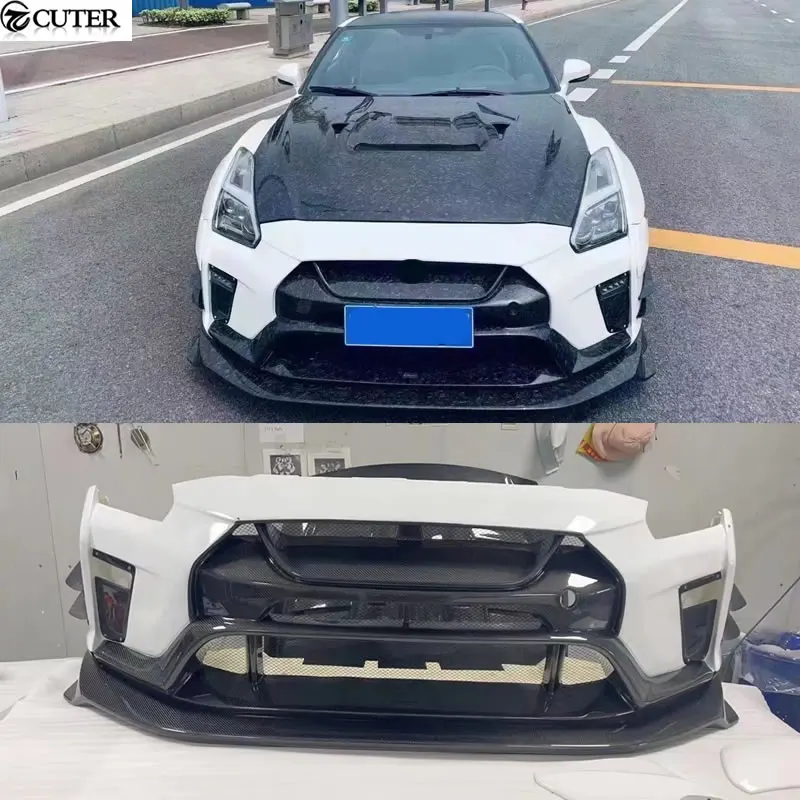 Gtr Gt-r R35 V Style Carbon Fiber FRP Front Bumper Front Lip Splitter ...