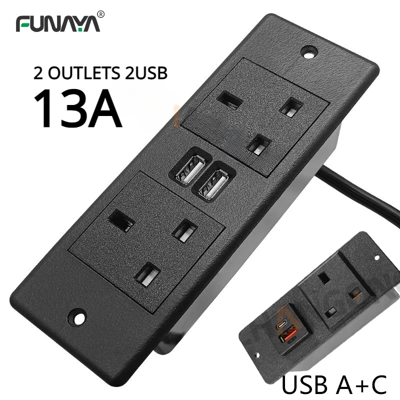 UK-Embedded-Table-Hidden-Sockets-2-Outlets-13A-2500W-AC110-260V-with-2 ...