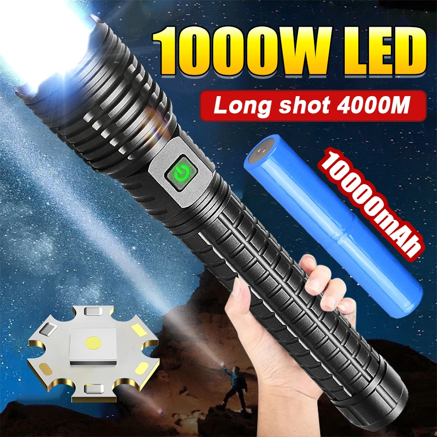 10000mAh-Rechargeable-LED-Flashlight-1000-Watts-Most-Powerful-Torch ...