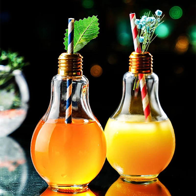 Creative Bar Lamp Bulb Cocktail Glass Portable Straw Milky Bubble Tea ...