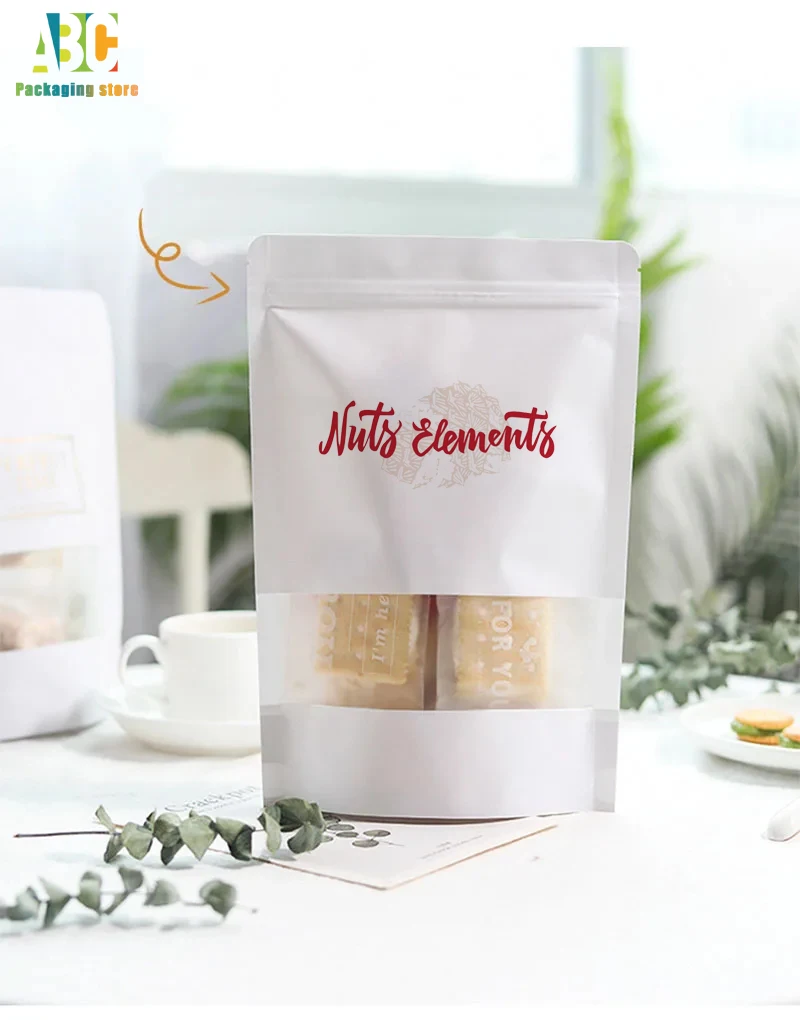 White-Kraft-Paper-Bag-Frosted-Window-Waterproof-Nut-Biscuit-Food ...