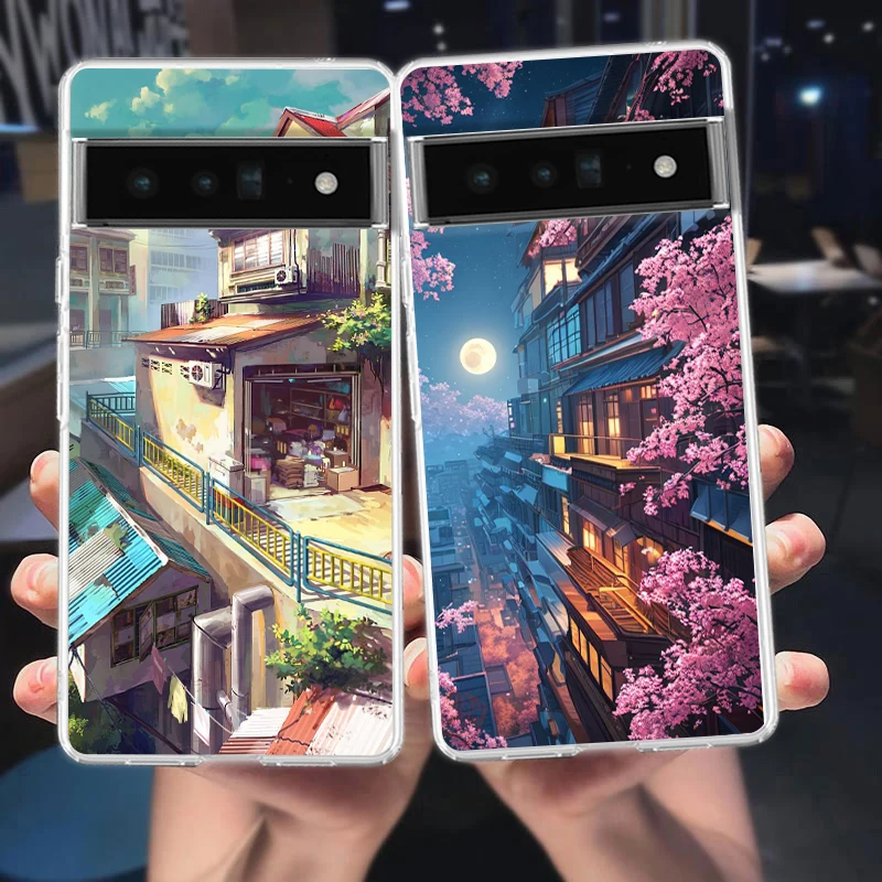 Japan Anime Landscape Phone Case For Google Pixel 8 7 6 Pro Soft TPU ...