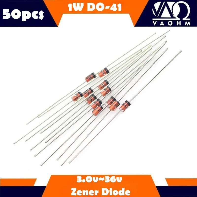 50pcs 1W Zener Diode 3V-38V DO-41 1N4727 1N4728 1N4736 1N4739 1N4744 ...