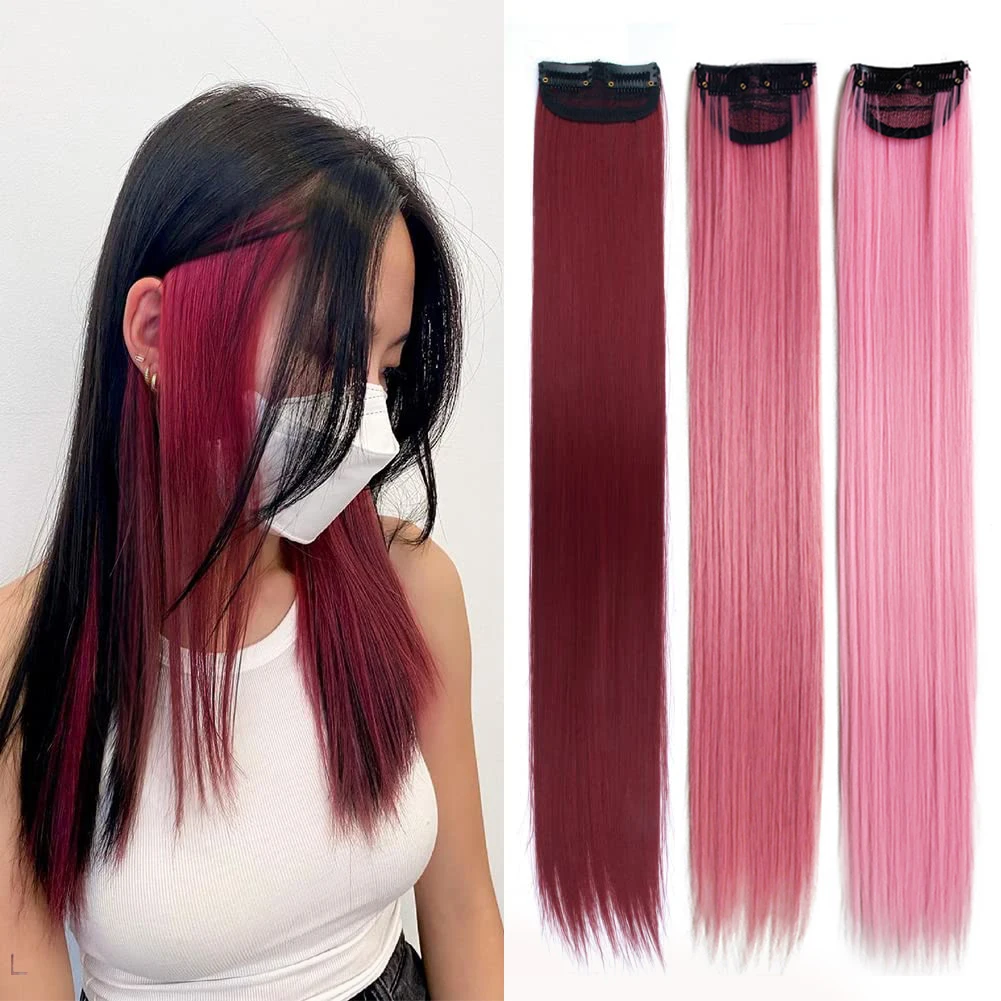 Extensions-de-Cheveux-Synth-tiques-Lisses-r-initialisation-Arc-en-ciel ...