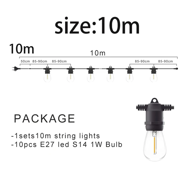 10M 20M 30M LED String Lights Commercial Grade Waterproof S14 E27 Warm ...