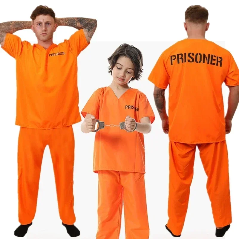 Cosplay Orange Adult Inmate Costume Prisoner Jumpsuit Jailbird Outfit ...