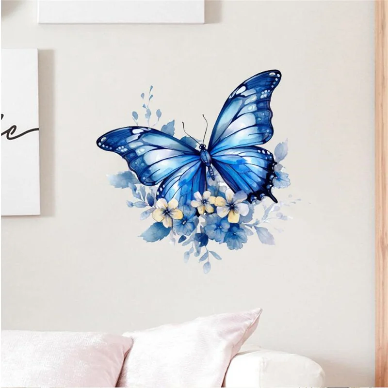Removable Blue Butterfly Flower Wall Stickers For Livingroom Wardrobe ...