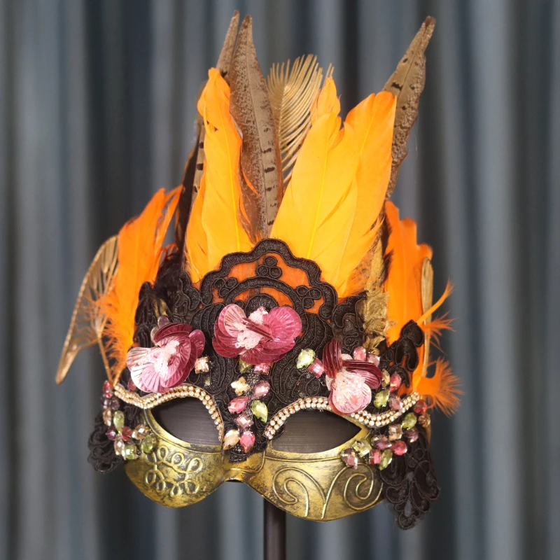 Orange Feather Mask Masquerade