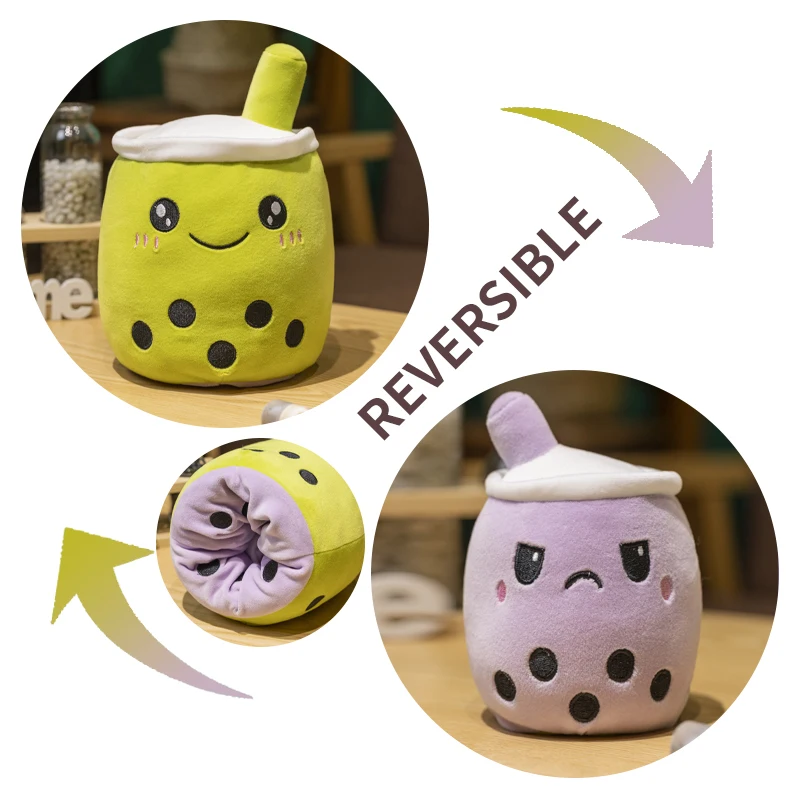 15/25cmTwo-side Reversible Bubble Tea Plush Toy Secret Pouch Boba ...