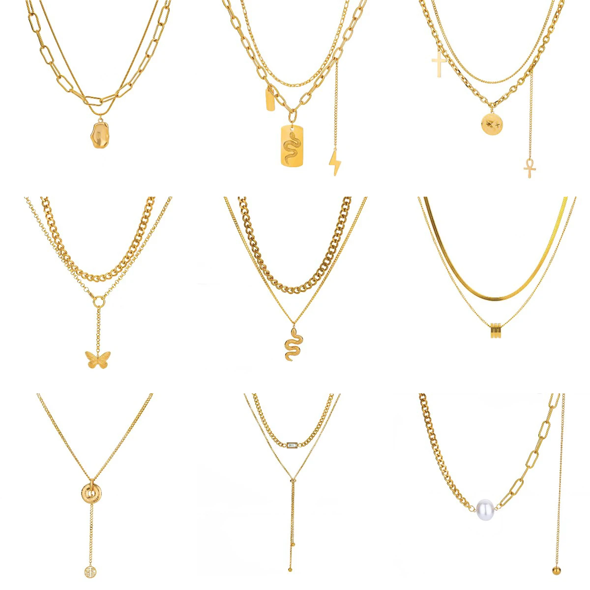 Trend Multilayer Chain 316L Stainless Steel Snake Pearl Pendant ...