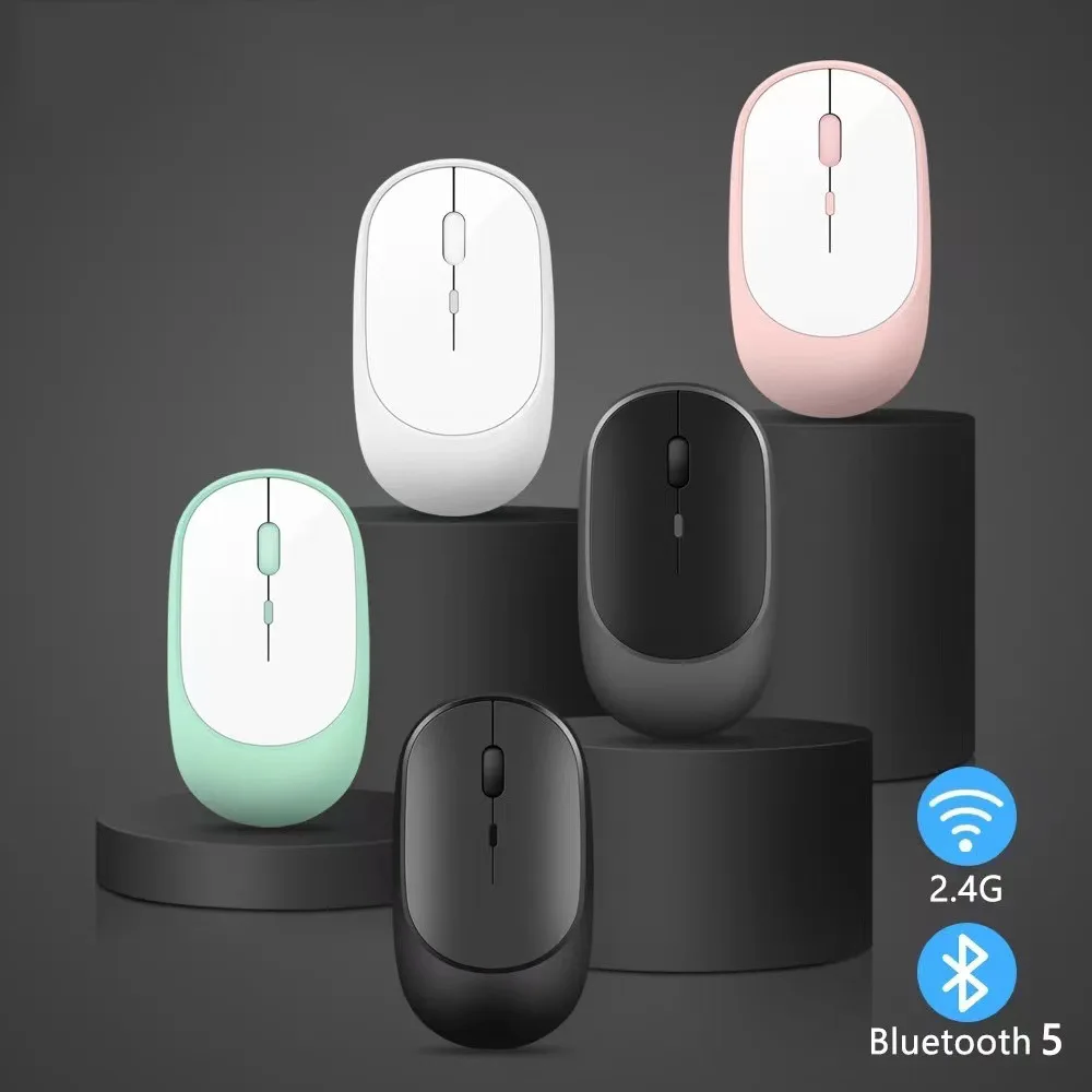 Sem fio bluetooth mouse para macbook pc ipad computador recarregável modos duplos bluetooth 4.0 ...