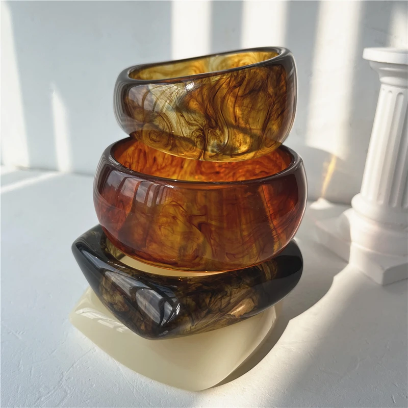 HangZhi-Vintage-Wide-Geometric-Large-Resin-Bracelet-Brown-Irregular ...