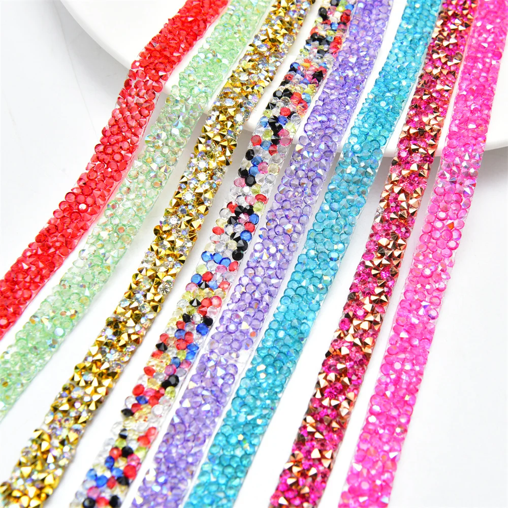 5-Yards-10mm-Shiny-Rhinestone-Banding-Tape-Chain-Hot-Fix-Resin-Diamond ...