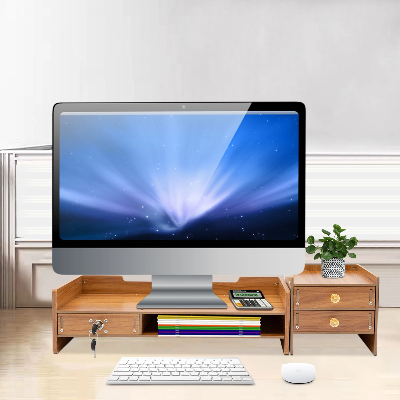 Office Wood Desk Organizers with Lock File Storage Computer Desktop ...