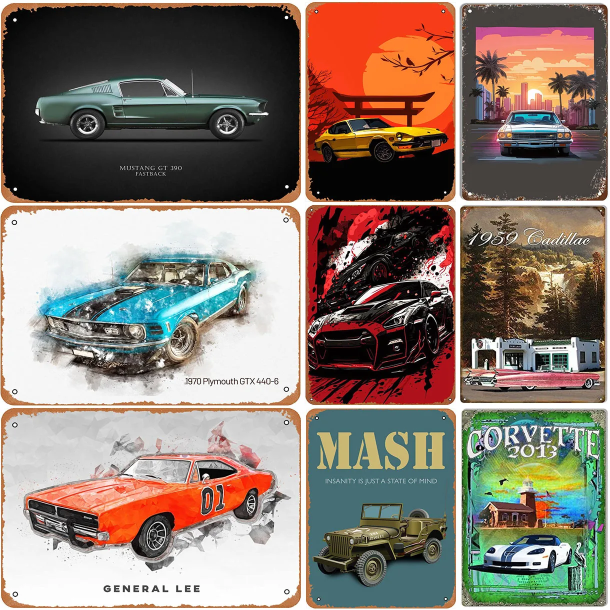 Vintage Classic Car Metal Tin Signs Mustang GT Posters Plate Wall Decor ...